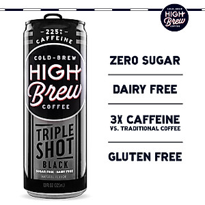 High Brew Coffee, Triple Shot Black, Cold Brew Coffee, Sugar-Free, Dairy-Free, 11 Fl Oz, Ready-To-Drink (Pack of 12)