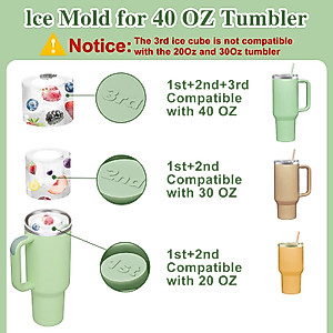 Likiyol Ice Cube Tray for Stanley Cup, Silicone Ice Cube Tray with Lid and Bin for Freezer, 3 Hollow Large Cylinder Tumbler Ice Cube Mold for Drink, Juice, Cocktail, Whiskey, 20Oz/30Oz/40Oz, Green