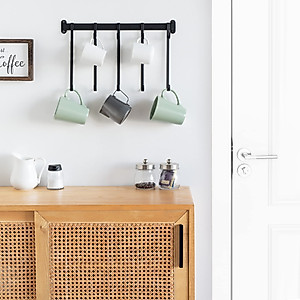 Mkono Coffee Mug Holder Wall Mounted Mug Hooks Rack for 10 Coffee Cup Organizer, Metal Mug Wall Hanger with 5 Adjustable Dual-Hooks Rustic Mugs Tea Cups Storage Organizer for Coffee Bar Kitchen