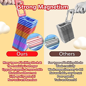 YUHYtop Large Magnetic Tiles, Upgrade 85pcs Magnetic Building Block, Strong Magnet, Magnetic Tiles for Boys & Girls Ferris Wheel Rocket Castle Building for Boys Girls Kids Toddlers