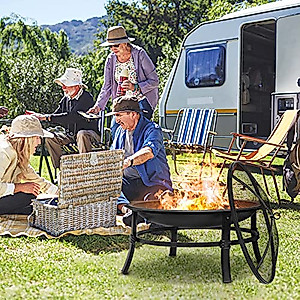 26'' Fire Pit Wood Burning fire Pit Outdoor Fire Pits Steel BBQ Grill Firepit Bowl with Mesh Spark Screen Cover Log Grate Wood Fire Poker for Camping Picnic Garden Backyard Bonfire Patio Beaches