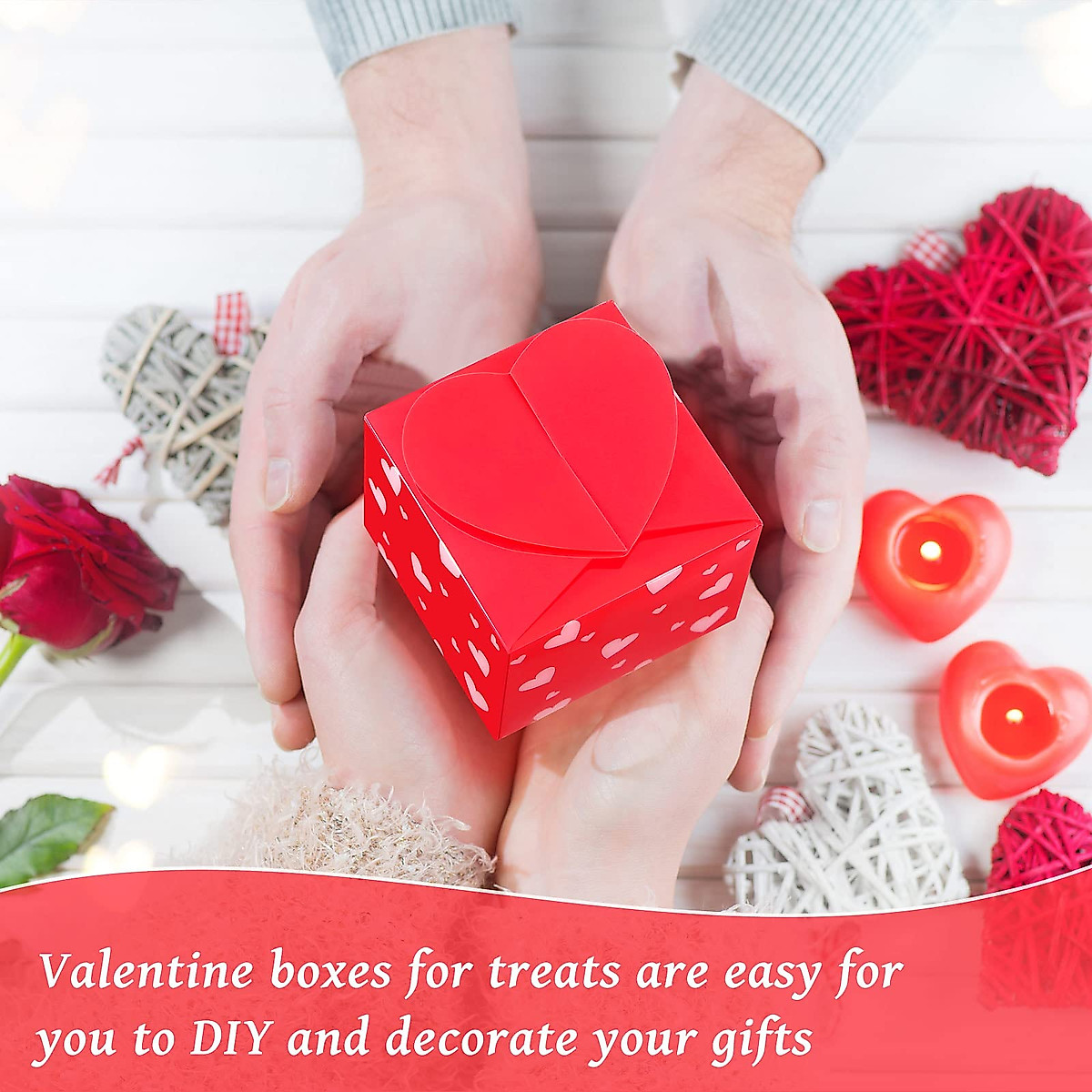 Valentine's Day Candy Boxes Plastic Waterproof Treat Boxes Small Gift Boxes Heart Shaped Valentines Wedding Party Favors Supplies 2.56 x 2.56 Inch (20 Pieces)