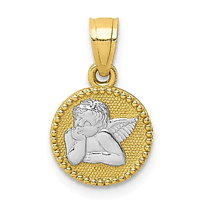 Solid 10k Yellow Gold Two Toned and Textured Angel Pendant Charm