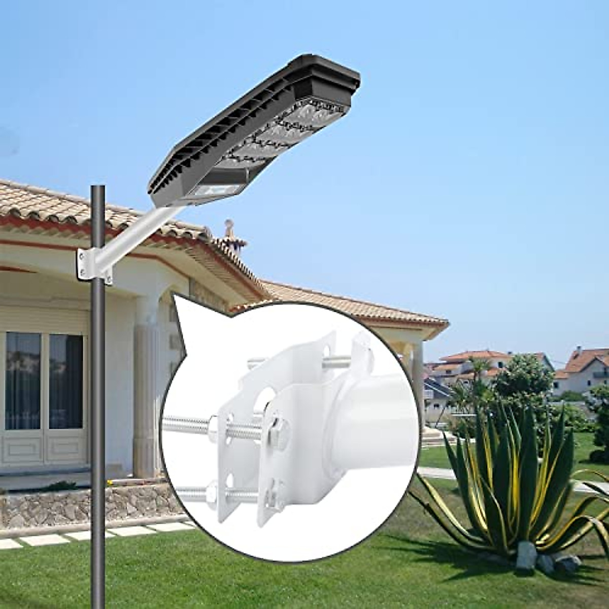 MiDive Street Light Pole, Solar Light Extension Mounting Arm for Outdoor Lighting,Pole Mounting Bracket,Metal Street Lights Bracket Waterproof and Rustproof Used for Barn Lamps,Post Trees,Fence