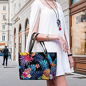 Womens Handbag Pineapple Palm Leaves And Flowers Leather Tote Bag Top Handle Satchel Bags For Lady