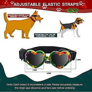 Dog Goggles, Christmas Small Dog Sunglasses, UV Protection Goggles with Adjustable Strap, Doggy Heart Shape Windproof Anti-Fog Pet Glasses for Puppy Eyes Wear Protective (Christmas-Green)