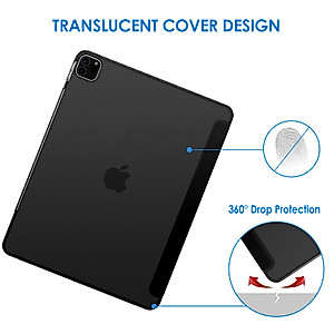 JETech Case for iPad Pro 12.9 Inch (3rd/4th Generation, 2018/2020 Model), Support Pencil Charging, Slim Stand Hard Back Shell Smart Cover Auto Sleep/Wake (Black)