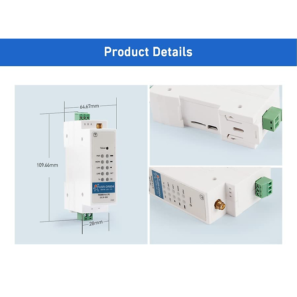 USR-DR504-G Din Rail RS485 Industrial Cellular Modems for M2M and IoT Applications X 1 Set