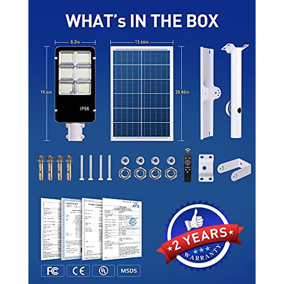 A-ZONE 800W Solar Street Lights Outdoor, 50000LM High Brightness Dusk to Dawn LED Lamp, Street Solar Lights, with Remote Control, IP65 Waterproof for Parking Lot, Yard, Garden, Patio, Stadium