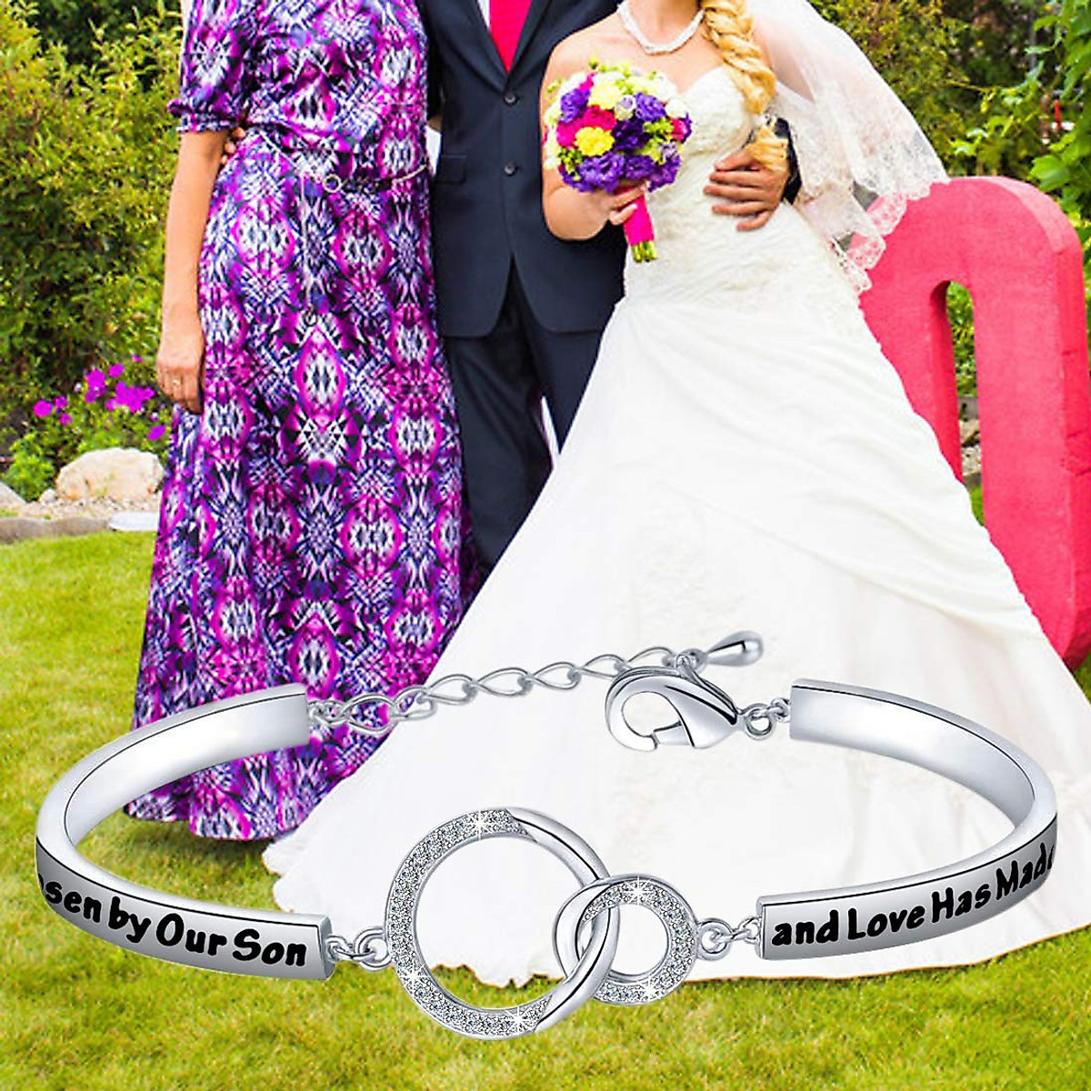 FEELMEM Daughter in Law Gift You Were Created By God Chosen By Our Son And Love Has Made You Our Daughter Bangle Bracelet Wedding Gift Jewelry For Bride Bridal Shower Gift (You-greated silver)