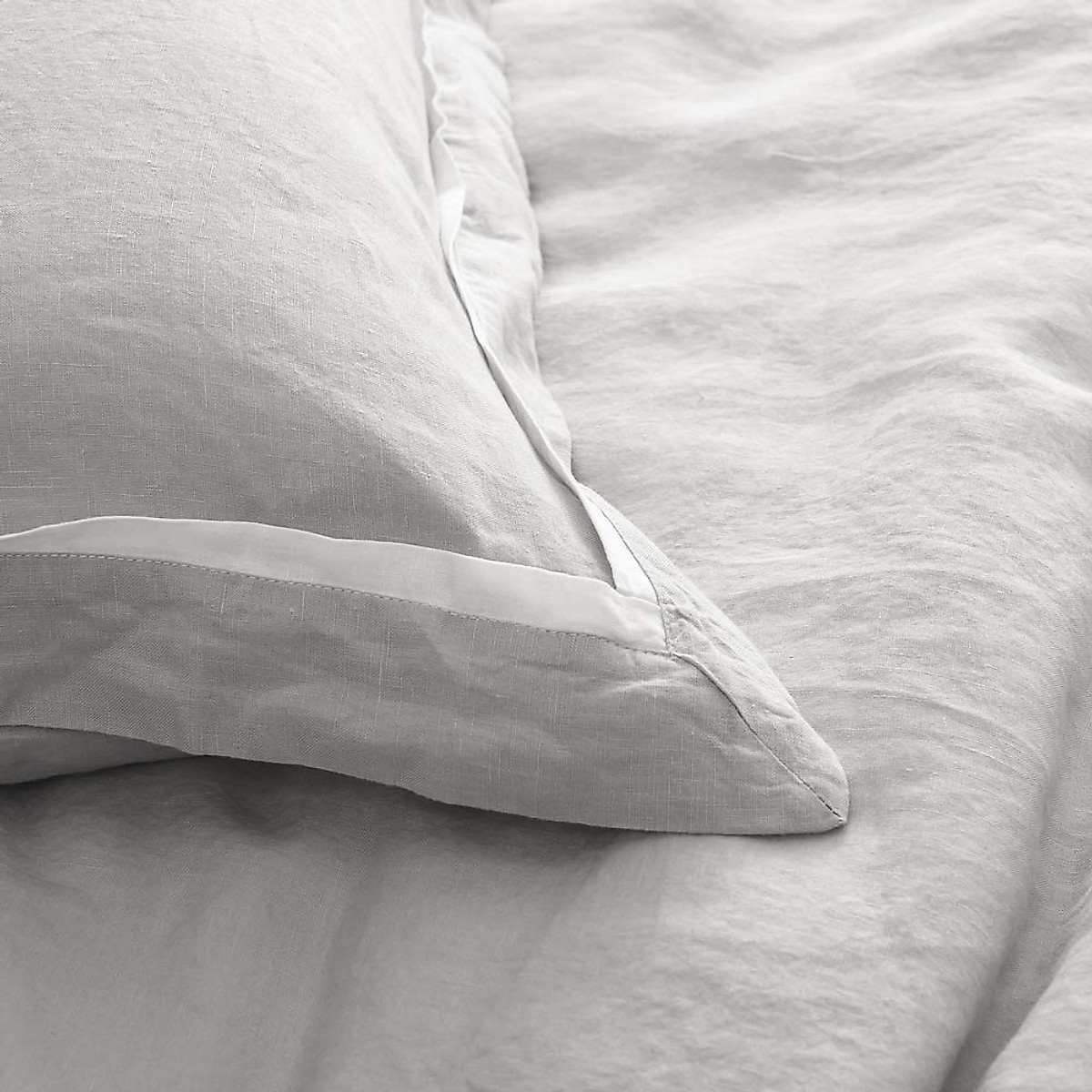 Simple&Opulence 100% Linen Duvet Cover Set Comforter King Size (104" x 92")-3pcs French Washed Flax Textured Soft Bedding with Striped Detail, 1 Duvet Cover and 2 Pillowcases (Grey)