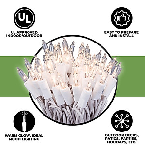 612 Vermont 50 Clear Christmas Lights on White Wire, UL Approved for Indoor/Outdoor Use, 9 Foot of Lighted Length, 11 Foot of Total Length
