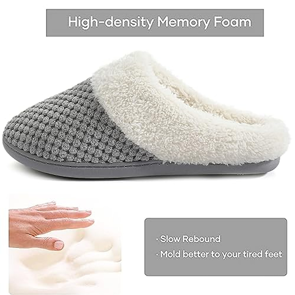 ULTRAIDEAS Women's Lamb-hug Comfy Fleece House Slippers Memory Foam, Slip-on House Shoes Indoor Outdoor (Grey, Size 7-8)