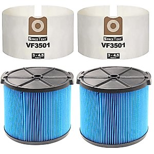 VF3500 Filter +VF3501 Filter Bags Replacement for Ridgid Portable Vac 3-4.5 Gallon Wet Dry Vacuums.3-Layer Fine Filter for Ridgid WD3050, WD4070, WD4080, WD4522, 4000RV, 4500RV (4 Pack)