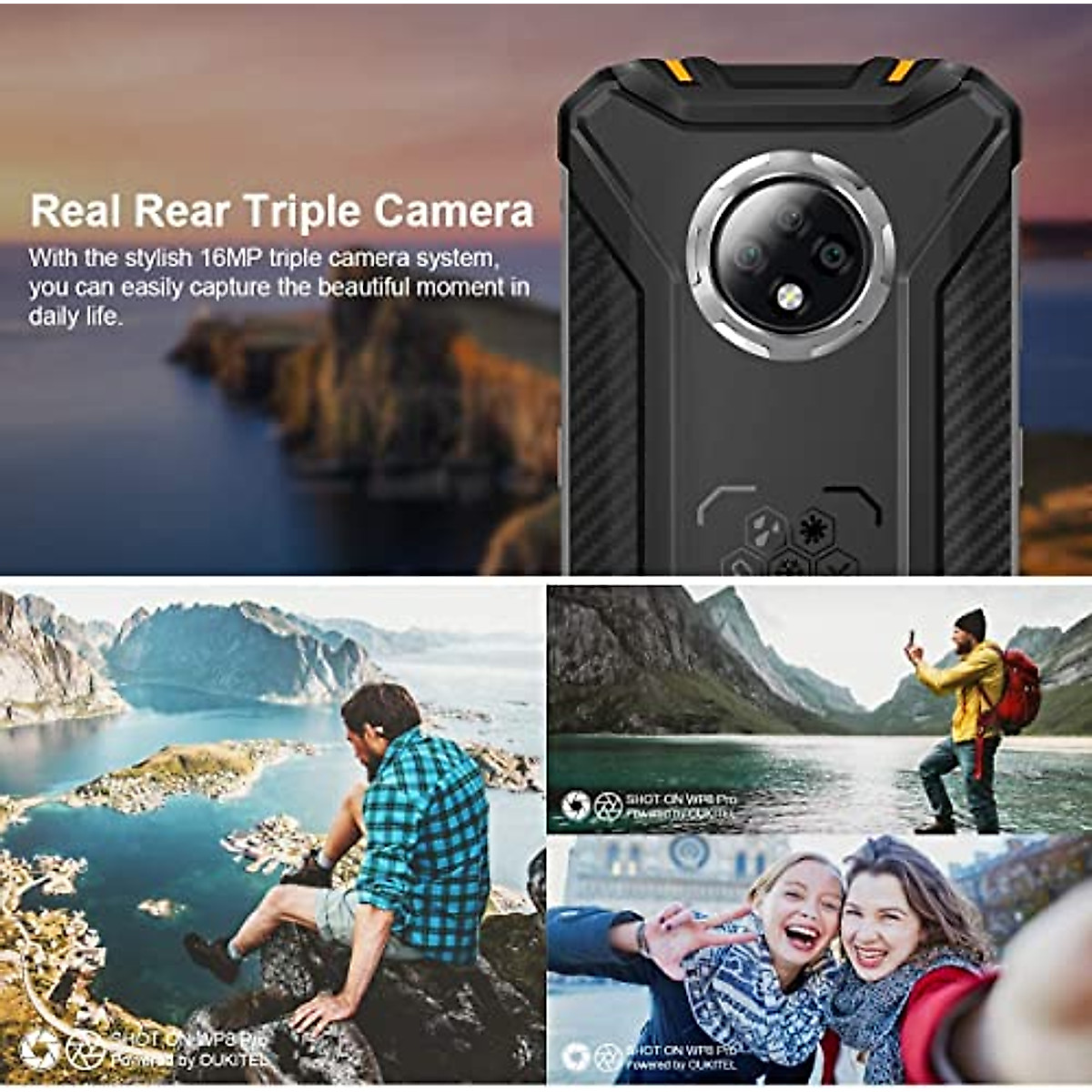 OUKITEL WP8 Pro Unlocked Rugged Smartphone, 6.49 inch Display 5000mAh Rugged Cell Phones 4GB RAM+64GB ROM IP68 Waterproof Unlocked Phone Dual SIM 16MP Rear Triple Camera NFC, Orange