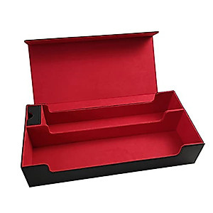 Venssu Card Deck Box, Card Deck Case, Deck Card Box, Leather Large Size Fit 550 Plus Sleeved Cards Compatible with single/double sleeved toploader MTG TCG CCG (Black＆Red)