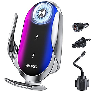 ANPULES Wireless Car Charger, Cooling Fan Wireless Charger Cup Holder for Tesla, Auto Clamping Car Charger Mount for iPhone14/ 13/12 Pro Max/11/10/8, Samsung Galaxy S/Note/FILP Series