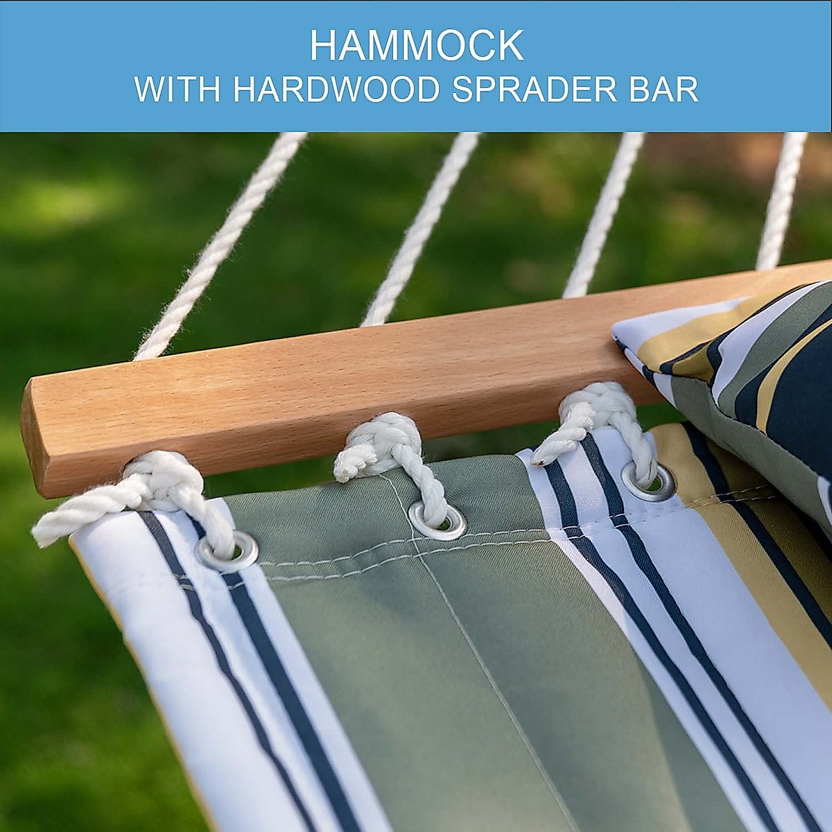 Lazy Daze Hammocks 12 FT Quilted Fabric Hammock with Spreader Bar, 2-Person Double Hammock with Chains and Pillow, Outdoor Hammock for Outside Patio Poolside Backyard Beach, 450 lbs Capacity, Froest