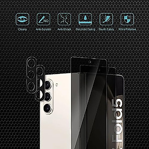 CHRINECY [4 Pack] 2Pack Privacy Screen Protector Compatible for Samsung Galaxy Z Fold 5 with 2Pack Camera Lens Protector, 9H Hardness, Anti-Spy Tempered Glass Protector Film