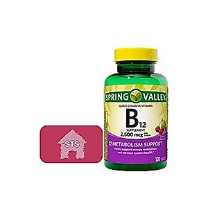 Spring Valley - Vitamin B12 Quick-Dissolve Tablets, 2,500 mcg, Cherry Flavor, 120 Count + STS Fridge Magnet.