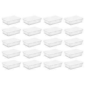 Sterilite 28 Quart Multipurpose Clear Plastic Stacking Storage Container Tote with Secure Lid for Under Bed or Closet Organization, 20 Pack
