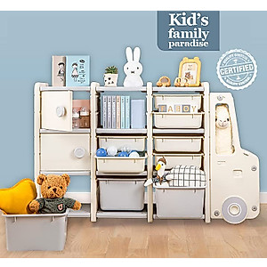 WEDANTA Kids Large Toys Storage Organizer Shelf Organizer for Books and Toys with 11 Bins 2 Cabinets and 3 Shelves Multipurpose Toy and Book Storage Solution for Kids - Toy Bin Storage