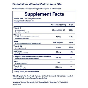 Ritual Multivitamin for Women 50 and Over, Menopause Supplements with Vitamin D3, K2 and Magnesium for Bone Support*, Omega-3 DHA, Vitamin B12, Non-GMO, Mint Essenced, 30 Day Supply, 60 Vegan Capsules