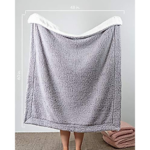 Charcoal Grey & White Sherpa Blanket - Sherpa Throw Blankets, Soft Blanket | Throw Blanket for Couch, Plush Throw Blankets, White Throw Blanket, Fleece Blanket, Fluffy Blanket, 60.5" x 48"