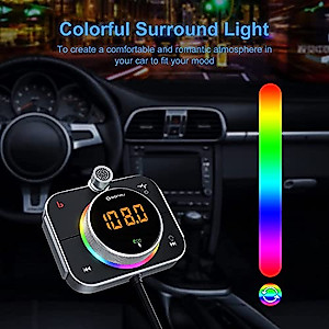 Bluetooth Car Adapter, SONRU QC3.0+PD Bluetooth FM Transmitter for Car Radio [Adjustable Microphone & Bass] [Air Vent Install] Hands-Free Call AUX Bluetooth Receiver for Car, SD Card Slot/Siri