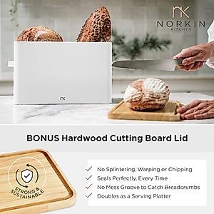 Extra Large Bread Box White - Modern Farmhouse Bread Box with Cutting Board Lid, Metal Bread Boxes for Kitchen Counter, Big Bread Box Holds 2+ Loaves, Air Vents to Keep Bread Fresh, Bread Holder