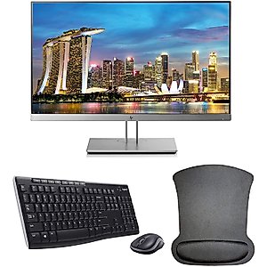 HP EliteDisplay E233 23 Inch 1920 x 1080 (1FH46A8#ABA) Full HD IPS LED Backlit Monitor Bundle with HDMI, VGA, DisplayPort, Gel Mouse Pad, and New Wireless Keyboard and Mouse Combo (Renewed)