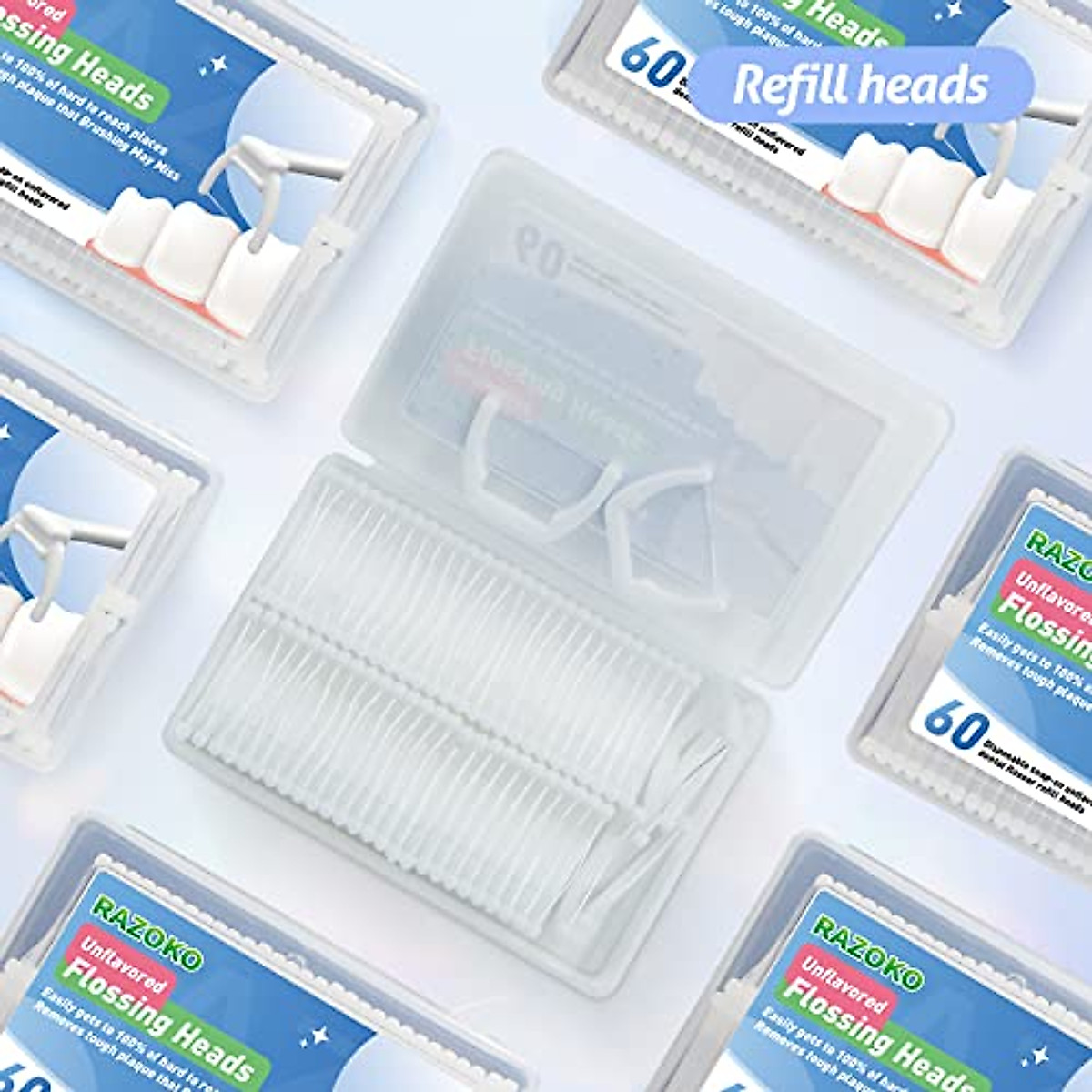 Dental Floss Picks, Clean Dental Flossers Kit with 1 Handle and 120 Extra Strength Refills