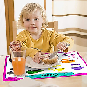 teytoy Kids Placemats Set of 5, Laminated Toddler Educational Learning Table Place Mats, Alphabet Math Shapes Colors Calendar, Children Montessori Eat Mat No Slip Waterproof Heat Resistant 17x12inch