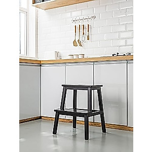 kailebao 20 inch Kitchen Step Stool Standing Tower for Kitchen Counter Solid Wood Step Office Solid Wood Step Stool for Adult Black