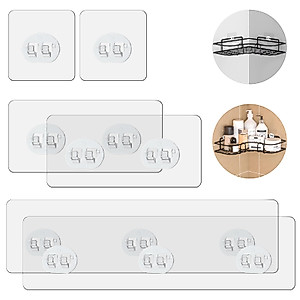 WLLHYF 6 Pcs Shower Adhesive Hooks Shower Caddy Adhesive Replacement, Transparent Strong Hook Strip Waterproof No Drilling Organizer for Soap Holder, Kitchen Racks (2 Single + 2 Double + 2 Claws)