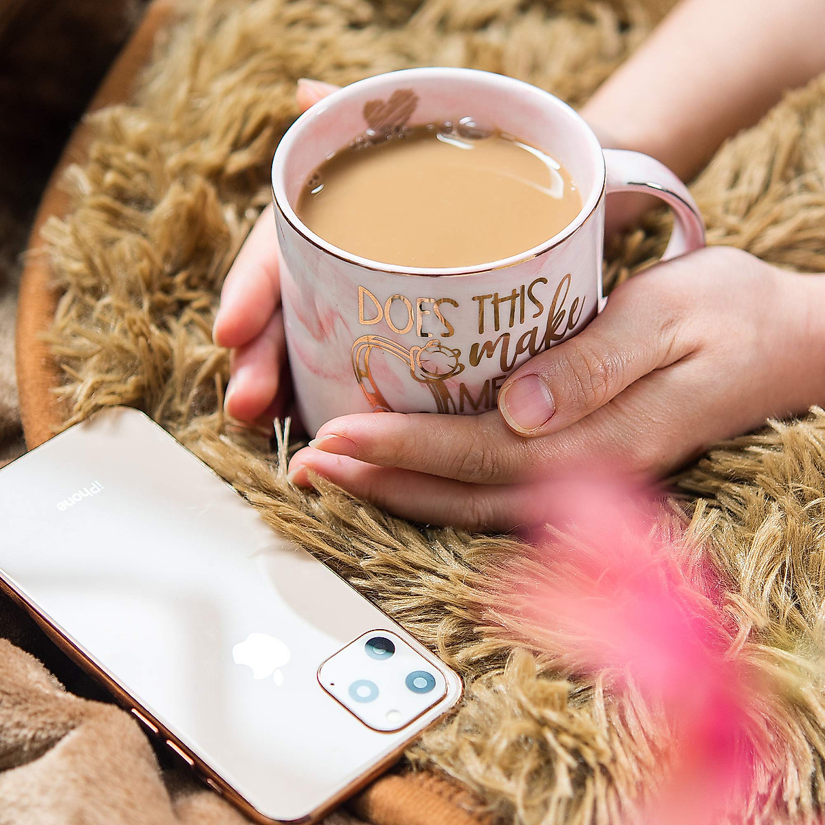 Engagement Gifts for Women - Funny Coffee Mug - Bride To Be Engaged Fiance Novelty Coffee Mugs Gift for Her - Does This Ring Make Me Look Engaged - 11.5oz Pink Marble Ceramic Cup