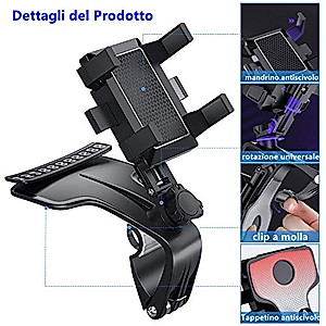 DMJWAN Car Phone Holder, Multifunction Car Dashboard Holder Rearview Mirror with 360 ° Adjustable Spring Clip, Suitable for 3 to 7 Inch Smartphones