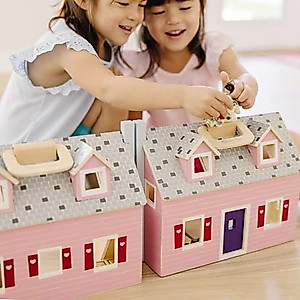 Melissa & Doug Fold and Go Wooden Dollhouse With 2 Dolls and Wooden Furniture,Multi,One Size