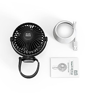 Minthouz Stroller Fan with Flexible Strap, 2000mAh Rechargeable Portable Fan 3 Speeds Personal Fan USB Mini Cooling Fan for Baby/Stroller/Car Seat/Bike -Black
