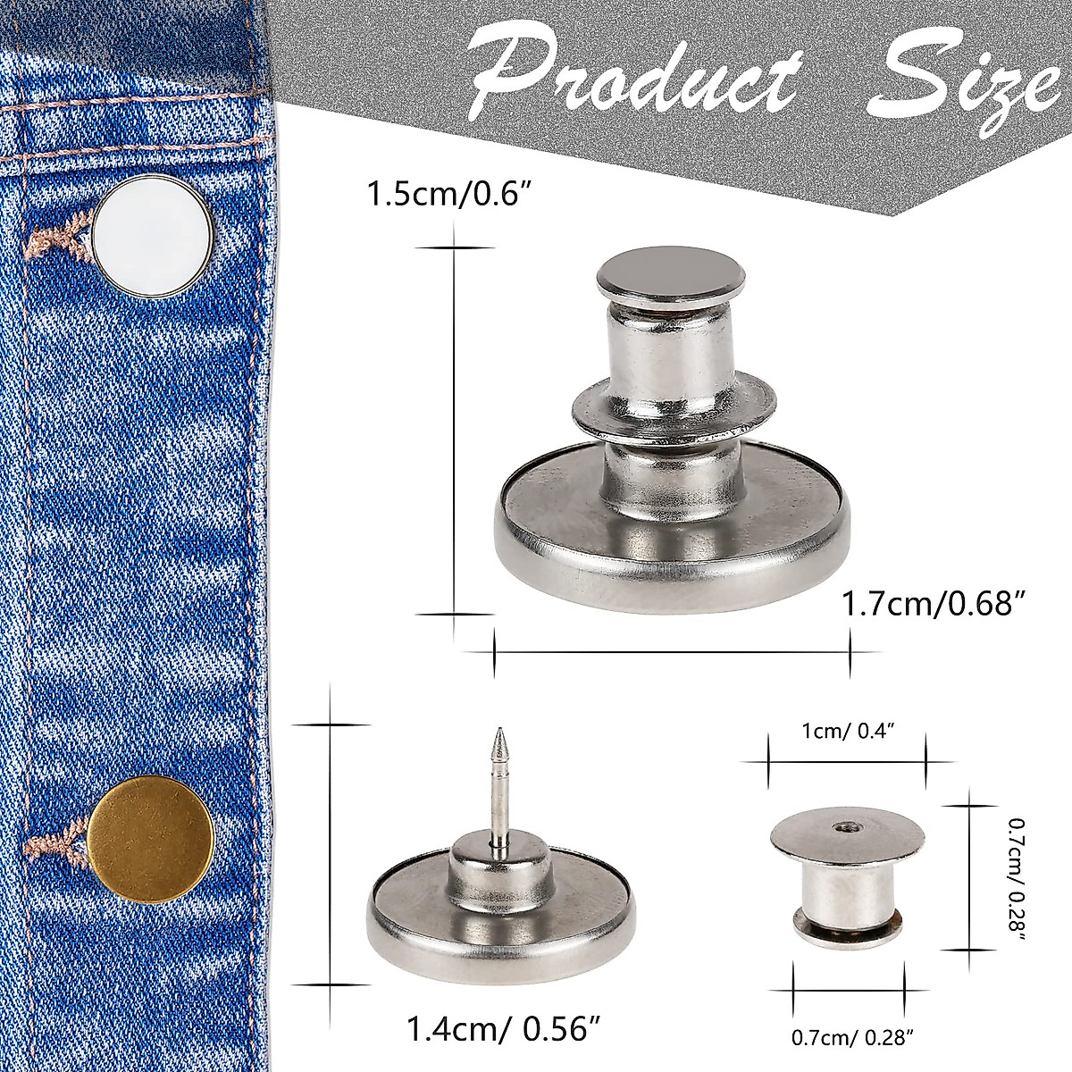 LXLOVESM 18 Sets Button pins for Jeans Pants,No Sew Instant Buttons,Reusable Adjustable Replacement Buttons,for Loose Jeans Tightener