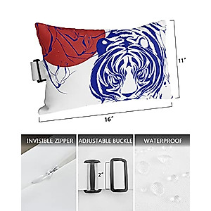 Recliner Head Pillow Ledge Loungers Chair Pillows with Insert Line Blue Magnolia Flowers Tiger Red Sun Lumbar Pillow with Adjustable Strap Outdoor Waterproof Patio Pillows for Beach Pool, 2 PCS