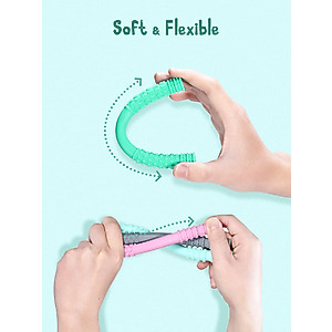 Giftty Teething Tube with Safety Shield Baby Hollow Teether Sensory Toys Gum Massager, Food-Grade Silicone for Infant 3-12 Months Boys Girls, 1 Pair with 4 Cleaning Brush Included (Cyan+Orchid)