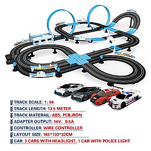 AGM MASTECH Slot Car Race Track Set, High Speed Series Tram Dual Track Set with 4 Licensed Racing Slot Cars, 2 Hand Controls, Track Parts and Lap Counter, 13.5M Long Track, Black
