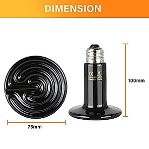 Simple Deluxe 25W 1-Pack Ceramic Heat Emitter Reptile Heat Lamp Bulb No Light Emitting Brooder Coop Heater for Amphibian Pet & Incubating Chicken, Black