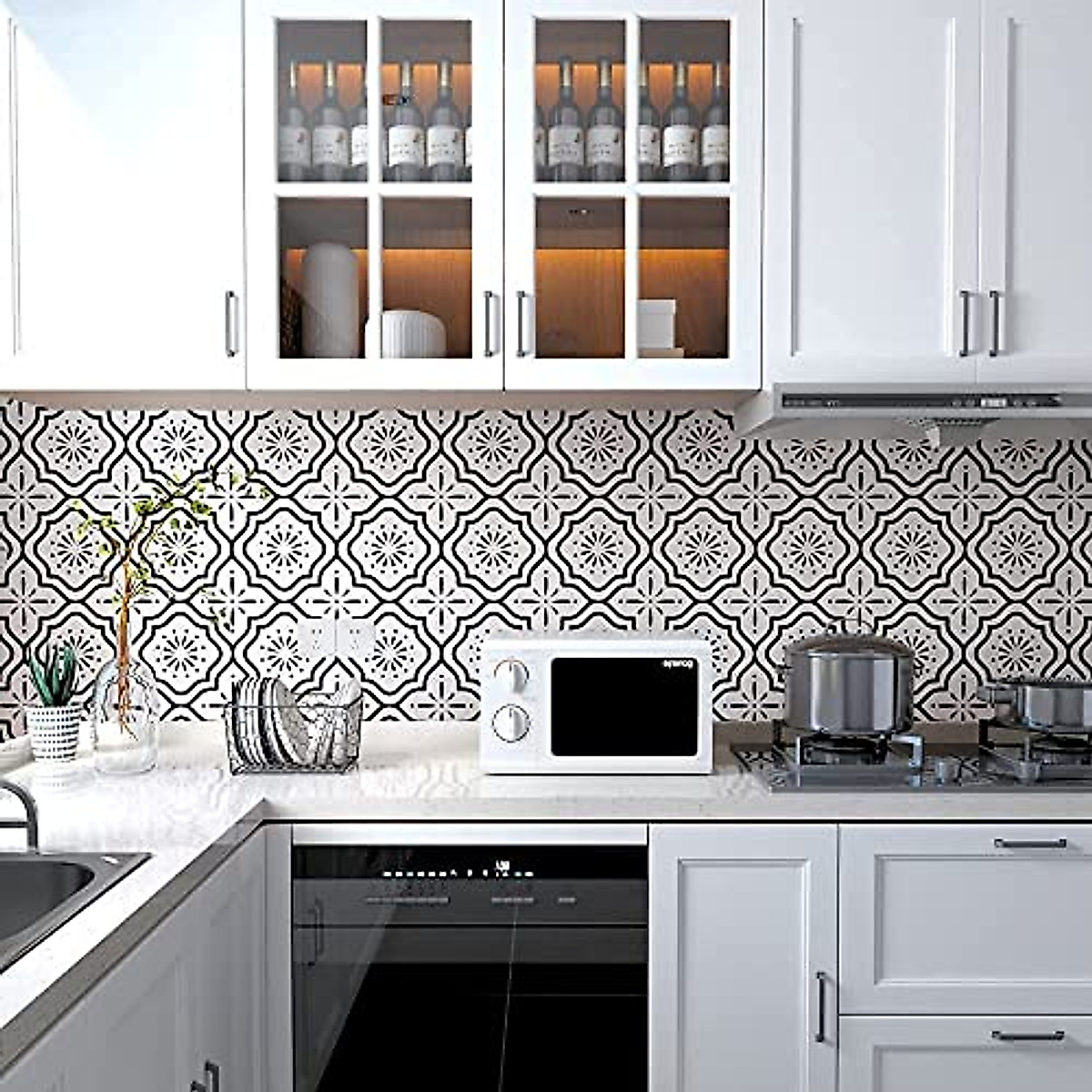 Peel and Stick Wallpaper Boho Contact Paper for Cabinets Black and White Wallpaper for Bedroom Geometric Wallpaper Self-Adhesive Wallpaper Kitchen Wallpaper Drawer Liner Waterproof Vinyl 17.5“×78.7”