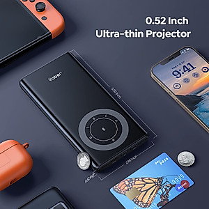 YABER Pico T1 Mini Pocket Projector with WiFi and Bluetooth, Portable Projector with Power Bank 0.52" Ultra-Thin Outdoor Movie Projector, 1080P Support Built-in Speaker, Compatible w Phone/iPad/Laptop