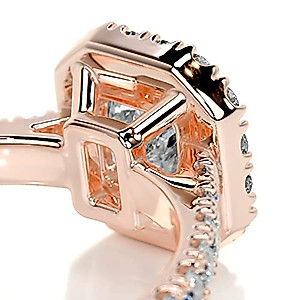 Solid Gold Handmade Engagement Rings 2 CT Radiant Cut Moissanite Diamond Halo Bridal Wedding Rings for Anniversary Propose Gift (18K Solid Rose Gold)