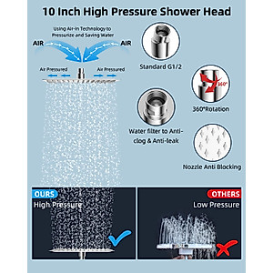 Hibbent All Metal Shower Head, 10'' High Pressure Rainfall Shower Head, Showerhead Combo/Handheld Shower Wand, 12'' Adjustable Curved Shower Extension Arm, 71'' Hose, 2 Shower Head Holders, Chrome