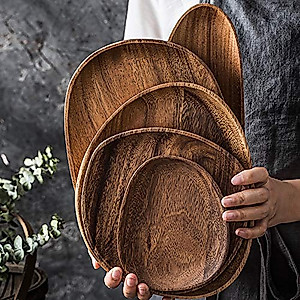 qiguch66 Plate,Wooden Round Pastry Serving Plate Rectangle Food Dish Dried Fruit Tray Tableware - 5