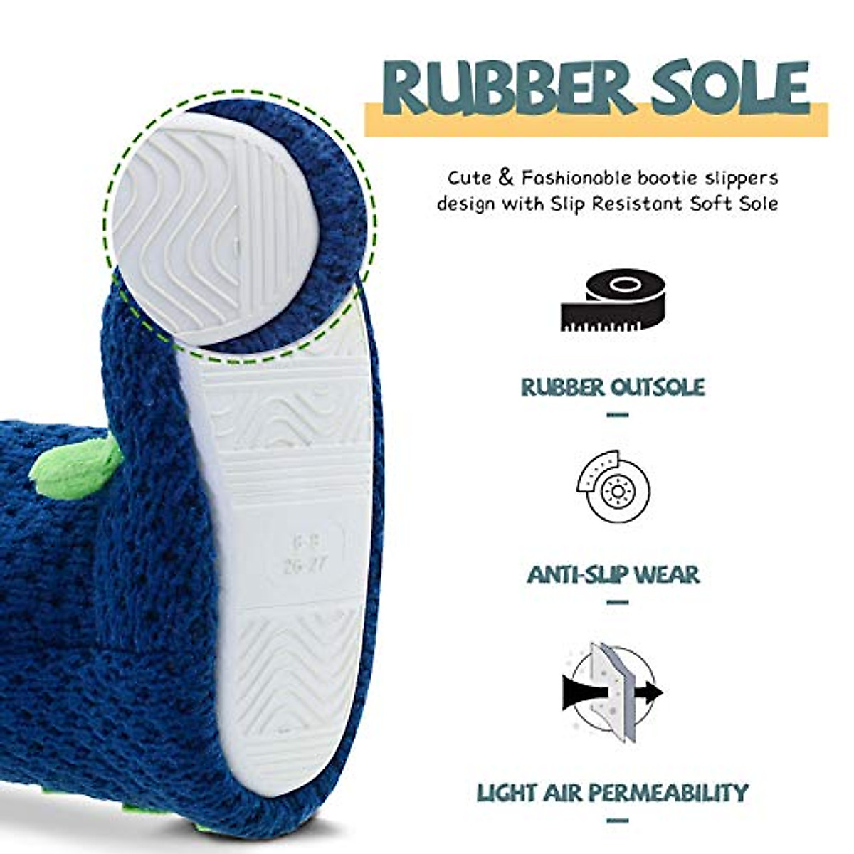 LA PLAGE Boys Girls Blue Monster Bootie Slippers with Cozy Memory Foam Winter Warm Indoor Outdoor House Slippers 1-2 US Navy